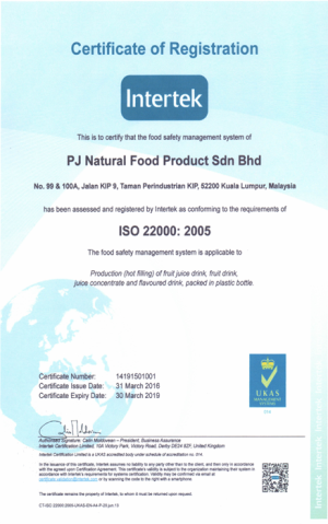 Certification - PJ Natural Food Product Sdn Bhd